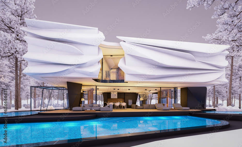 3d rendering of cute cozy modern house with bionic natural curves ...