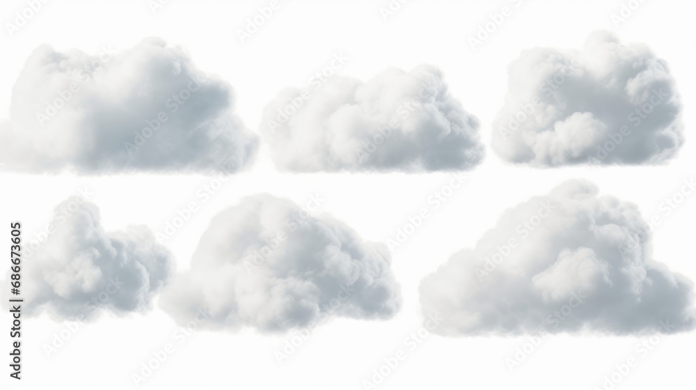 Fluffy clear white clouds cut out white backgrounds special effect 3d ...