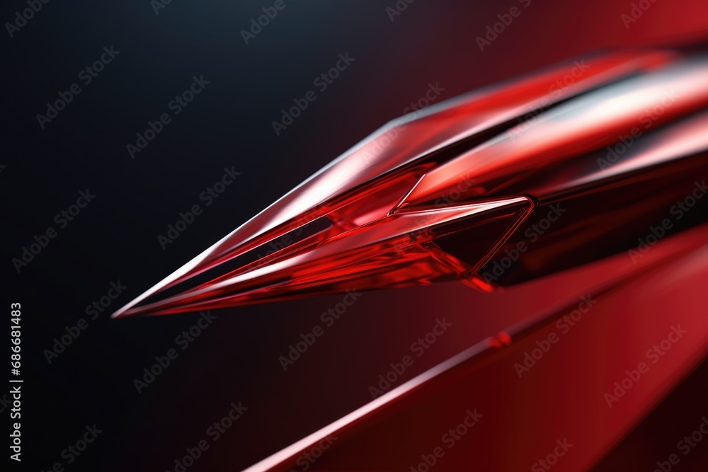 A close-up photograph of a red object against a black background. This ...