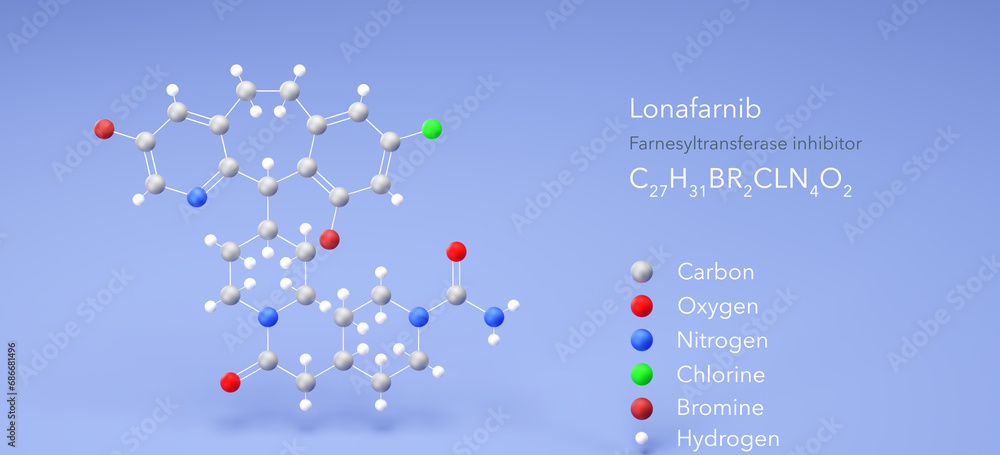 lonafarnib molecule, molecular structures, farnesyltransferase ...