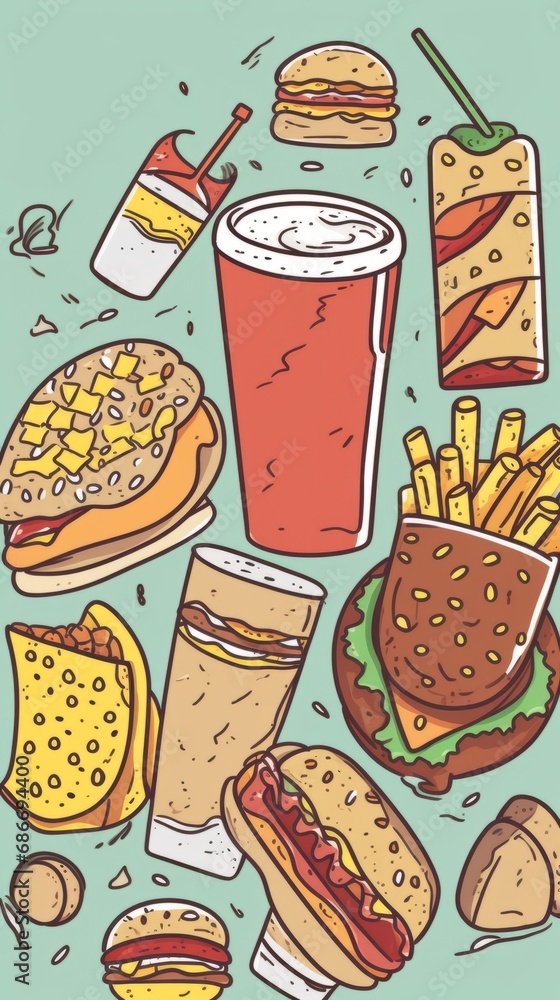Assorted unhealthy food items, concept of junk food and the pitfalls of ...