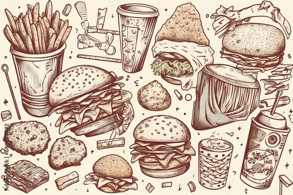 Assorted unhealthy food items, concept of junk food and the pitfalls of ...