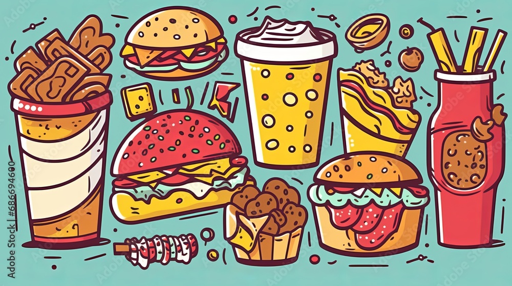 Assorted unhealthy food items, concept of junk food and the pitfalls of ...