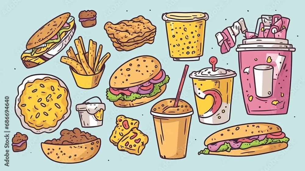 Assorted unhealthy food items, concept of junk food and the pitfalls of ...