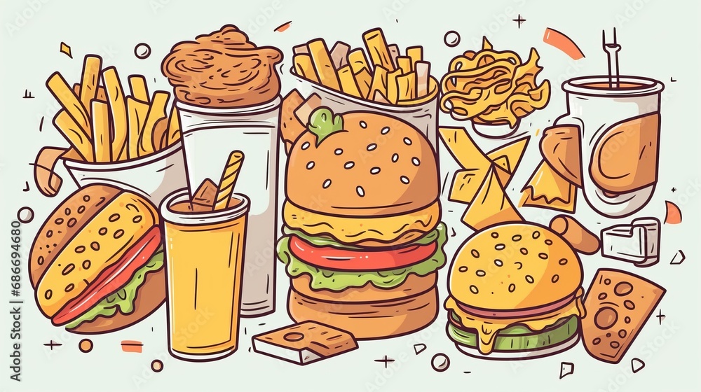 Assorted unhealthy food items, concept of junk food and the pitfalls of ...