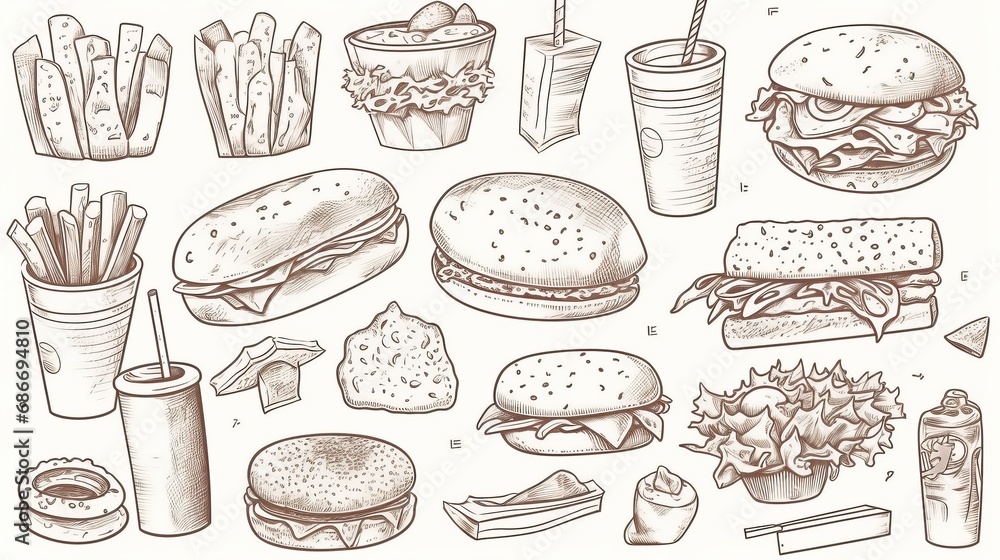 Assorted unhealthy food items, concept of junk food and the pitfalls of ...