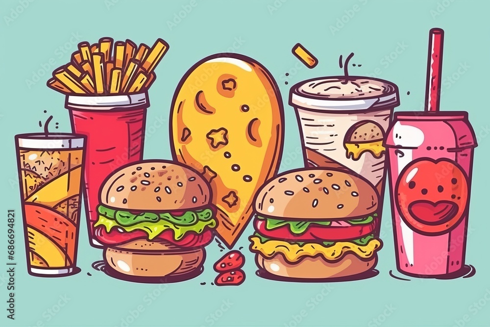 Assorted unhealthy food items, concept of junk food and the pitfalls of ...