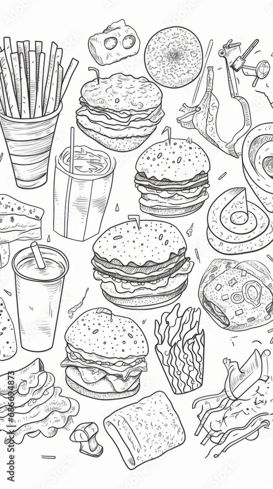 Assorted unhealthy food items, concept of junk food and the pitfalls of ...