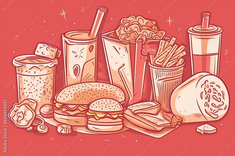 Assorted unhealthy food items, concept of junk food and the pitfalls of ...