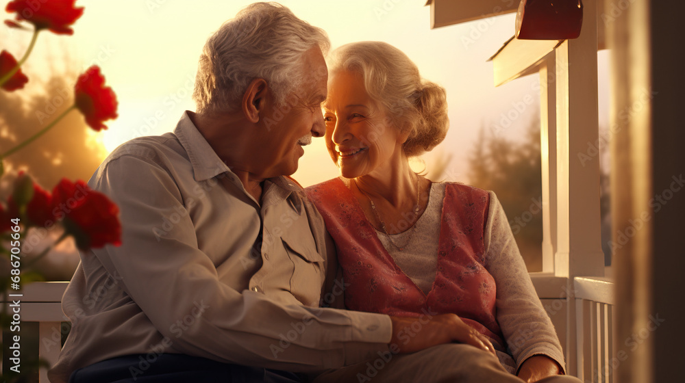 Seniors in love on the front porch. Concept of Timeless Romance ...