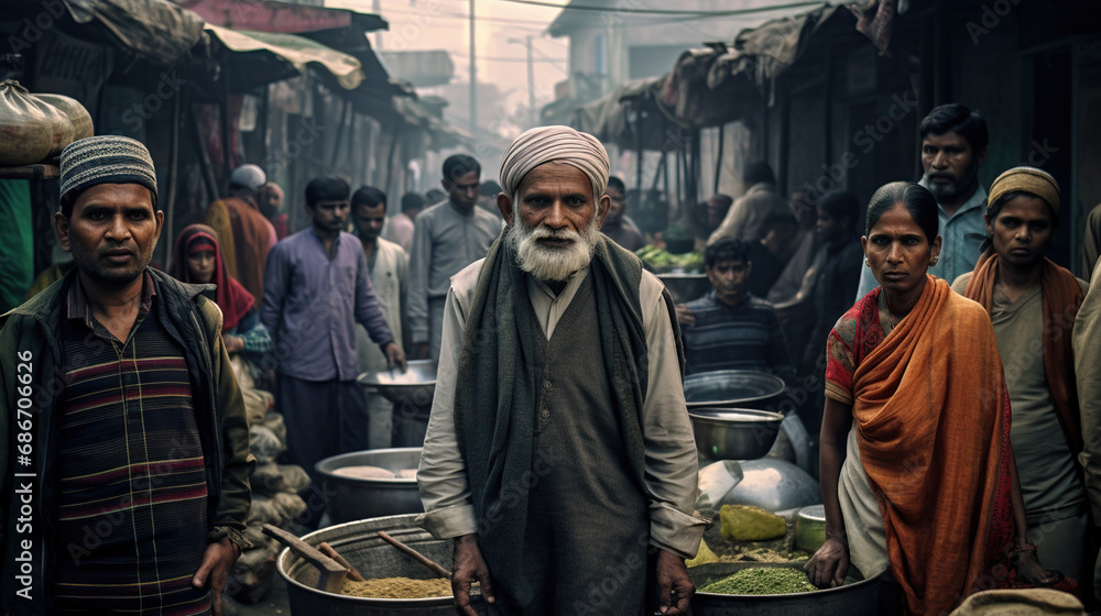 People in the bustling market streets of India. Concept of Vibrant ...
