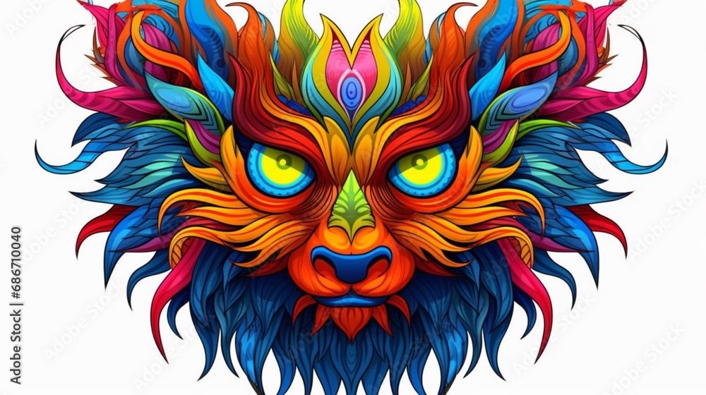 colorfull fantasy animal face black outline cartoon.Generative AI Stock ...