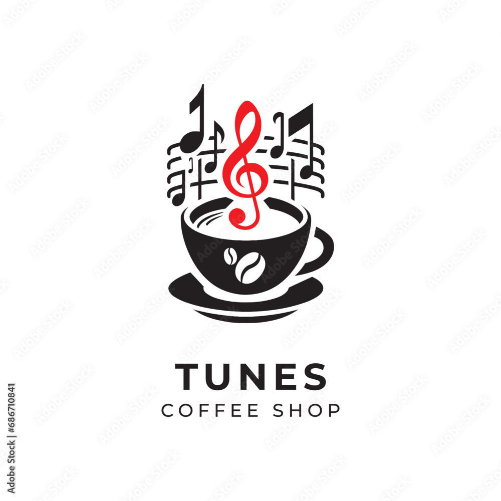 coffee logo and musical notes. Suitable for use in cafes or coffee ...