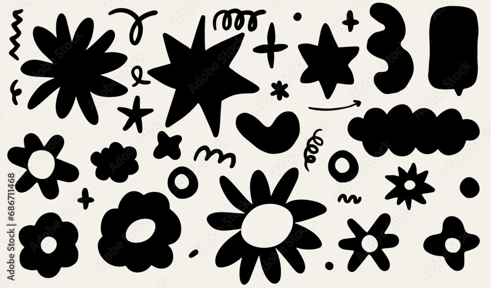Collection of abstract retro flowers. Vector sticker pack. Set of ...