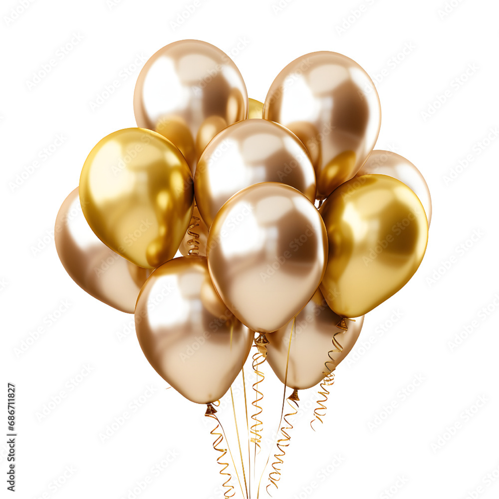Realistic gold balloons on transparent background, birthday Party air ...