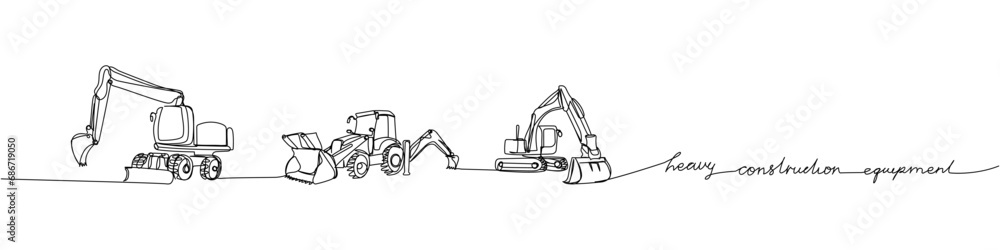 Heavy Construction Equipment set, Excavator, backhoe loader, crawler ...