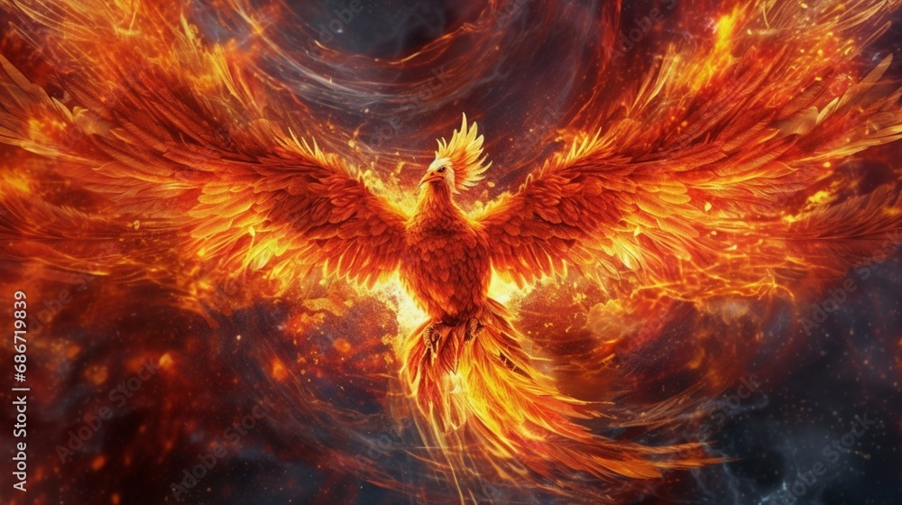 Flaming phoenix firebird with flames and sparks.Generative AI Stock ...