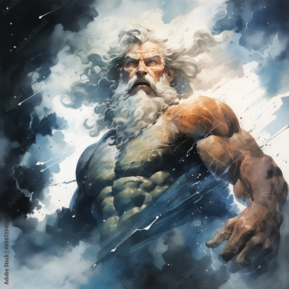 Watercolor Image of the Greek God Zeus, God of the Skies Stock ...