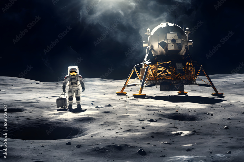 Space mission with cosmonauts landing on Moon, hyper realistic photo ...