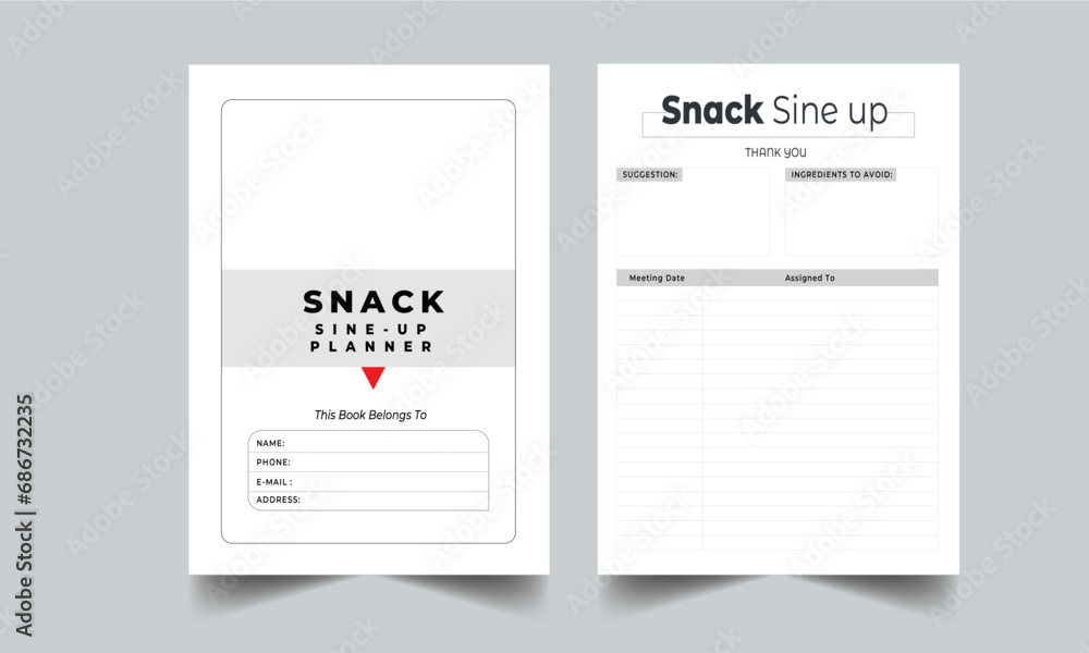 Snack Sine up planner design layout with cover page layout template ...