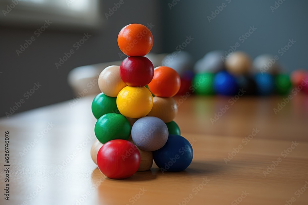 Educational toys Montessori system. Colored pyramid of balls ...