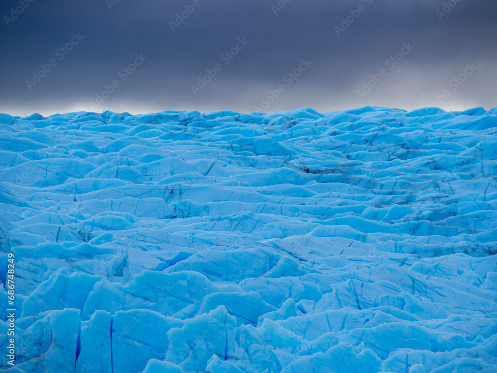 Blue ice from Grey Glacier that comes down from the third largest ice ...