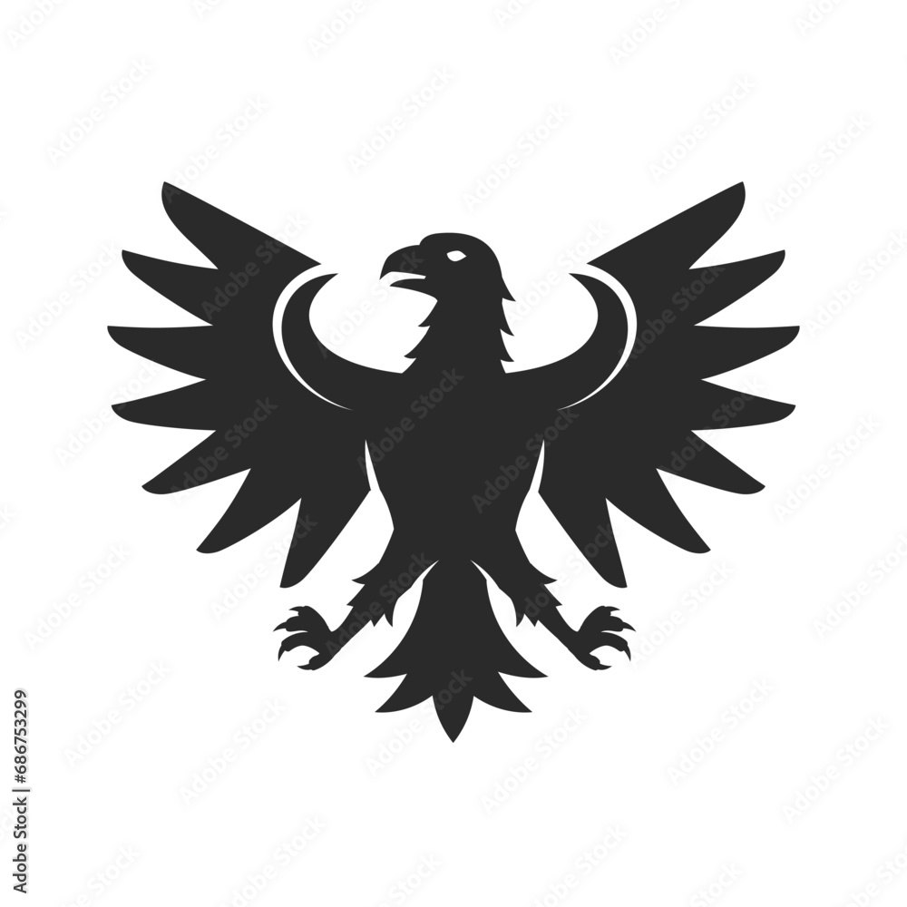 Hawk logo. Eagle silhouette for Coat of Arms. Heraldic symbol. Falcon ...