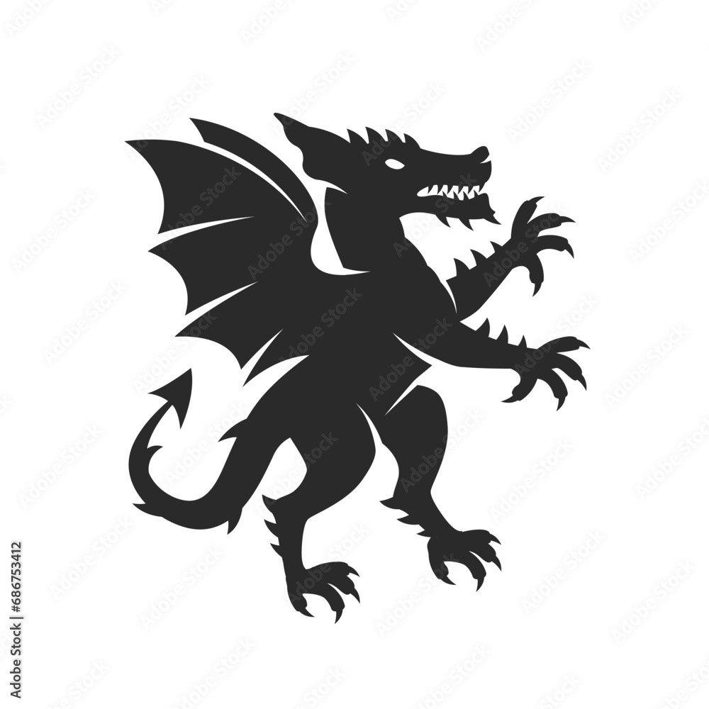 Dragon Crest logo. Dragon silhouette for Coat of Arms. Heraldic symbol ...