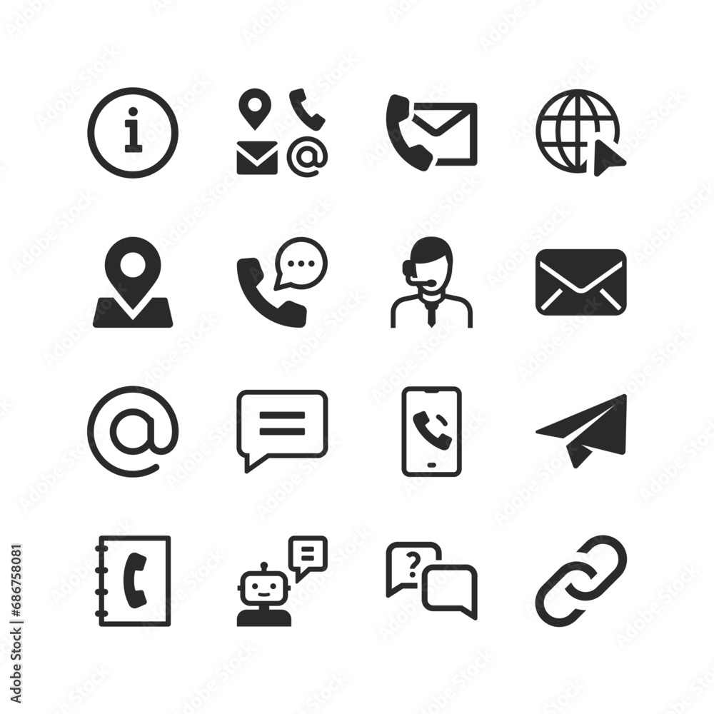 Contact us icons set. Contacting the business and whether the company ...