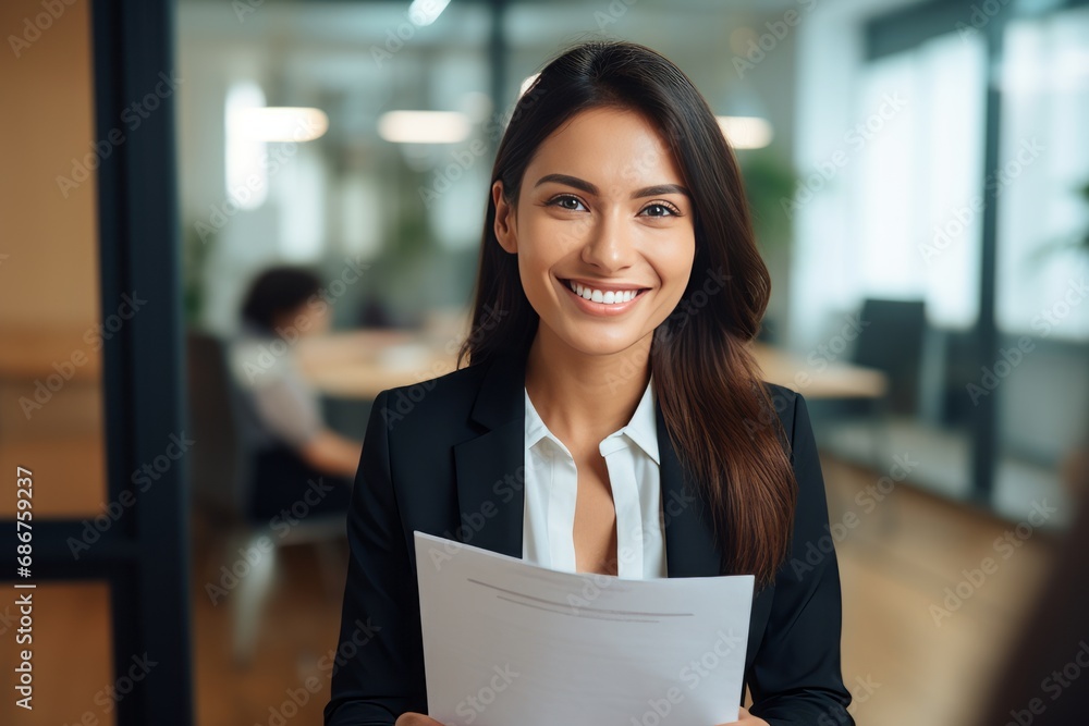Smiling professional Latin employer hr manager holding cv during ...