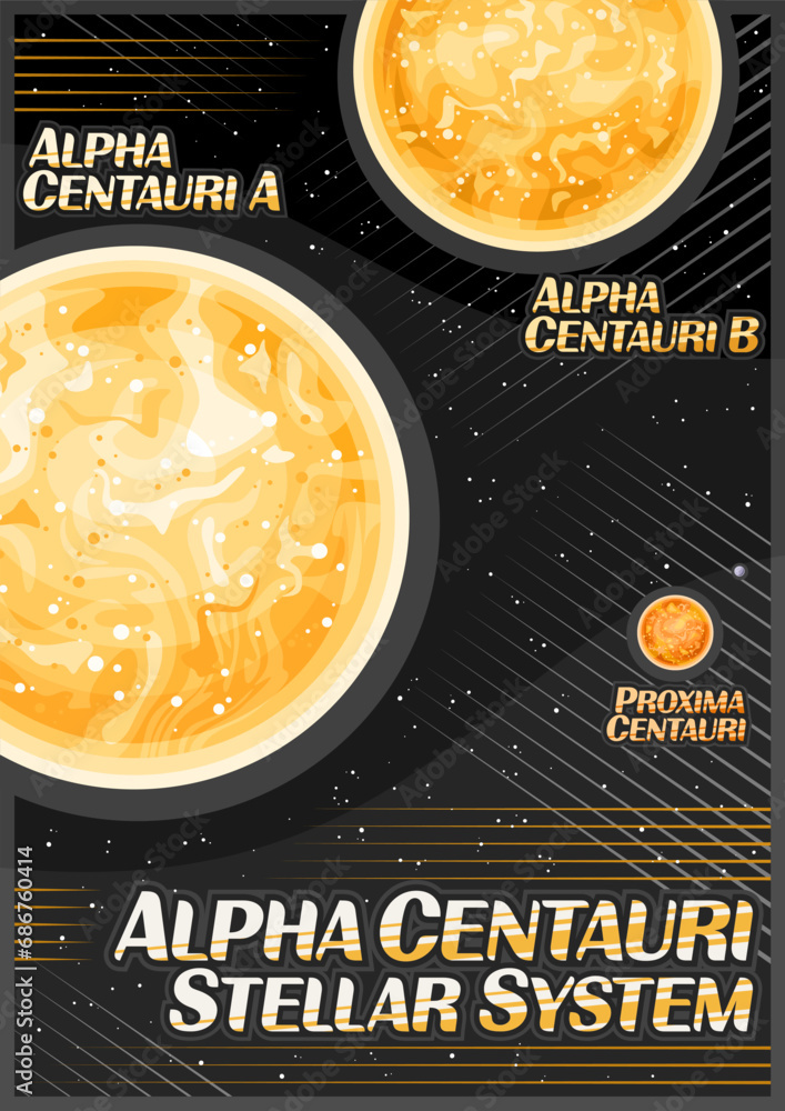 Vector Poster for Alpha Centauri, vertical banner with illustration of ...