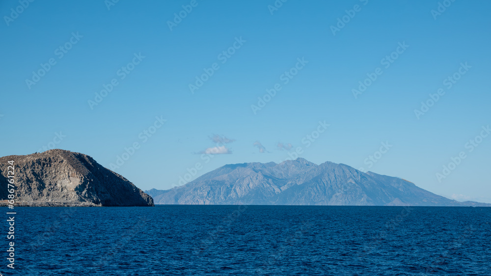 View of the Greek island Samothrace from the ship deck in Gokçeada ...