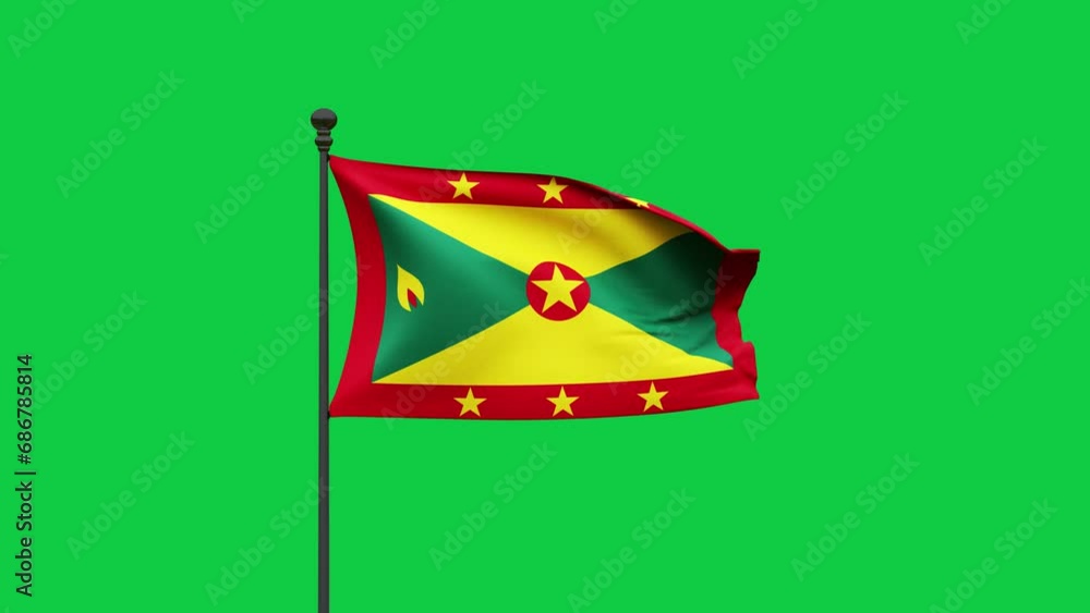 grenada flag waving on green screen background. 4K High Detail 3D ...