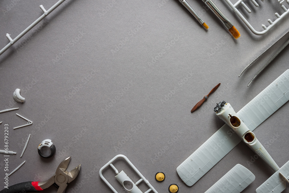 Scale model of the airplane fighter with details. Plastic assembly kit ...