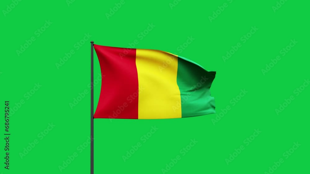 guinea flag waving on green screen background. 4K High Detail 3D ...