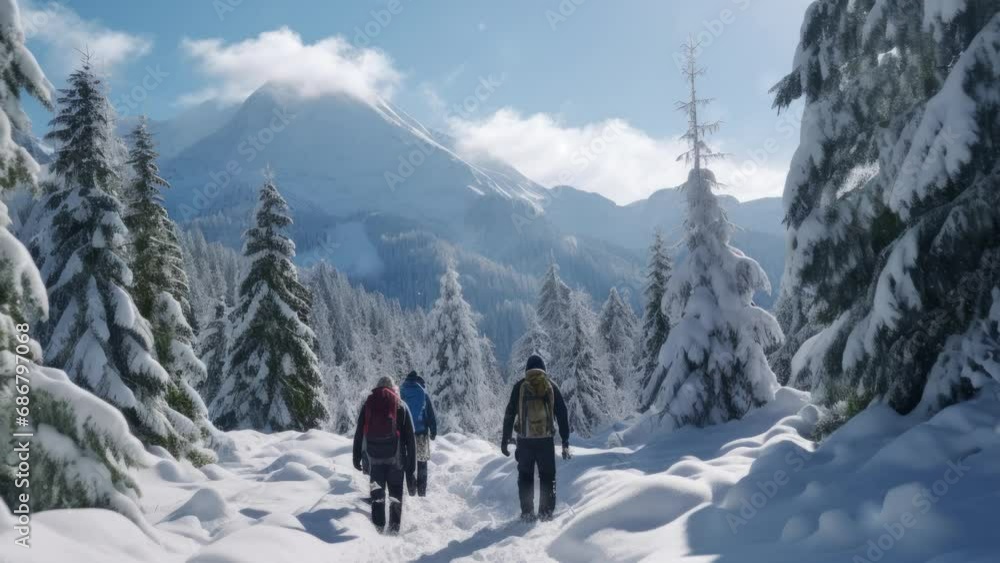 Christmas Winter snow photo Family carries Christmas tree in snow ...