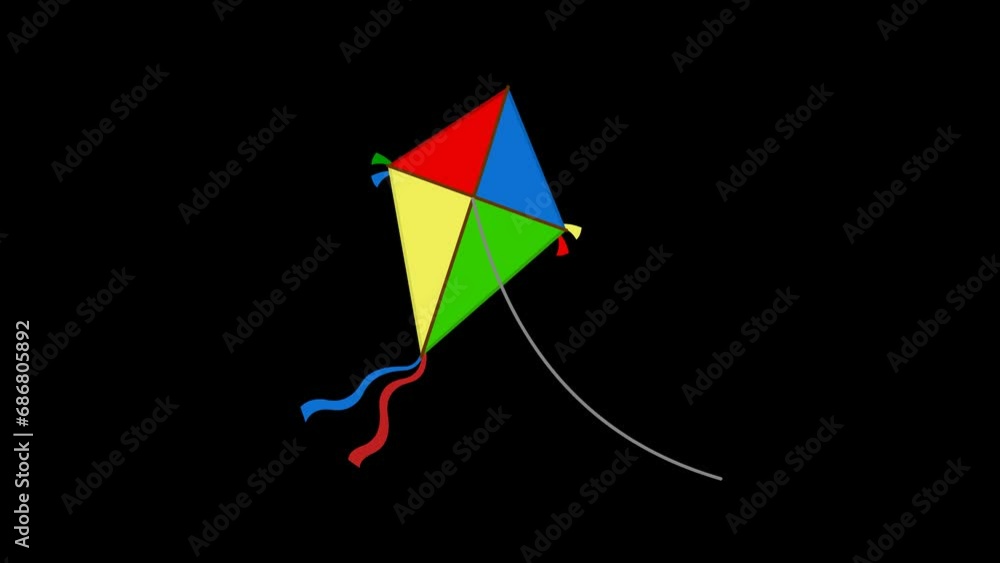 video animation illustration of moving kite, on a transparent ...
