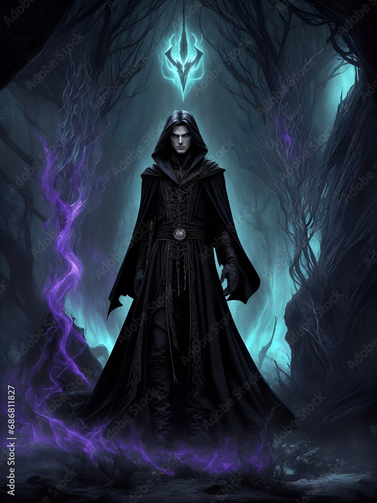 Poster a sultry and enigmatic warlock with a noir-inspired aura ...