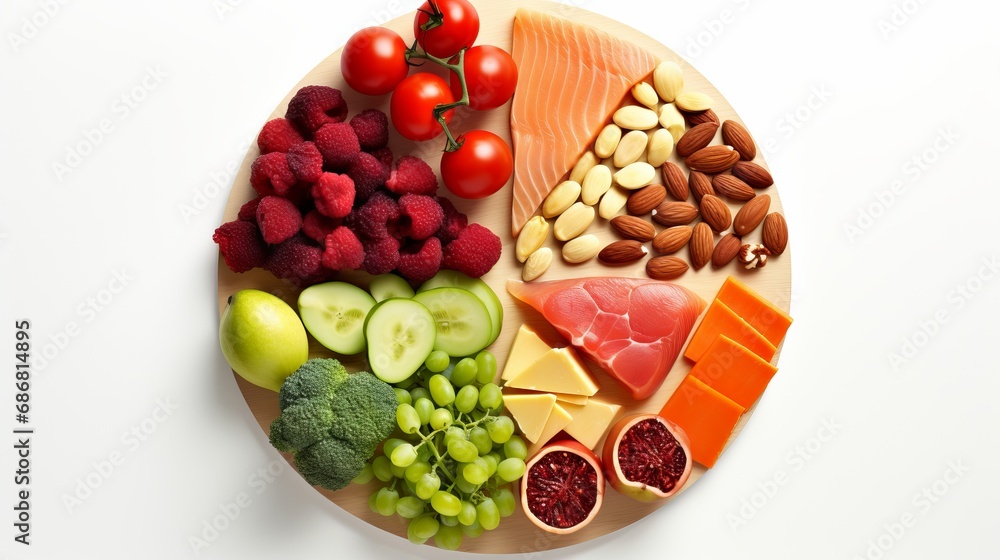 A healthy food pie chart that is isolated on a white background and ...