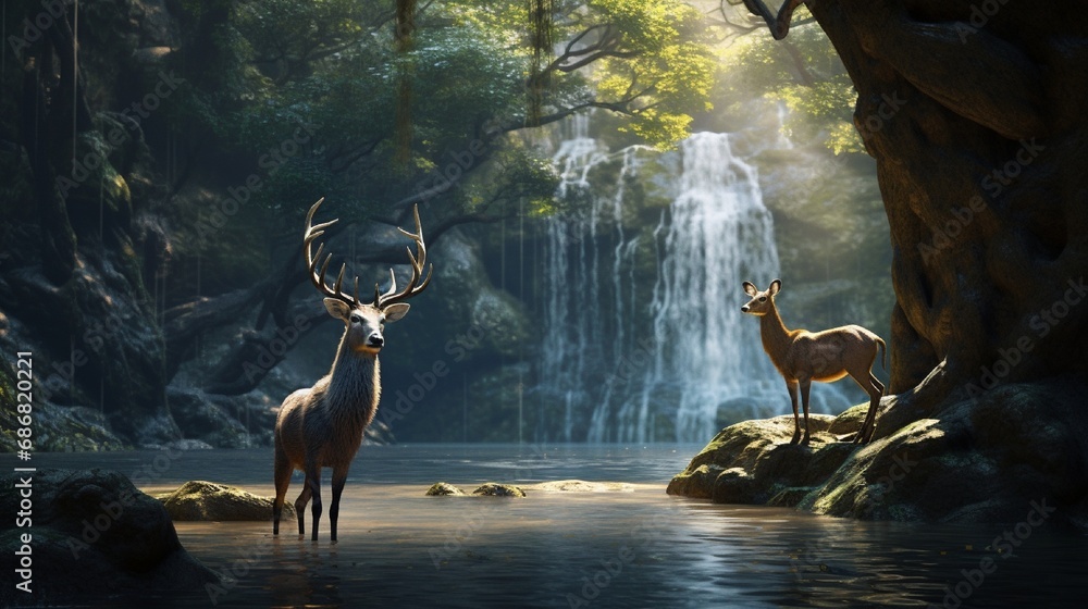 The gentle gaze of a sambar deer at the forest's heart, by the timeless ...