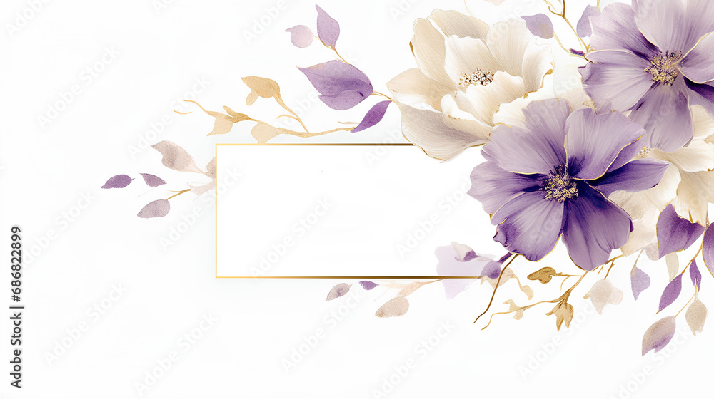 Watercolor flower frame. Soft spring flower mix, airy leaves and ...