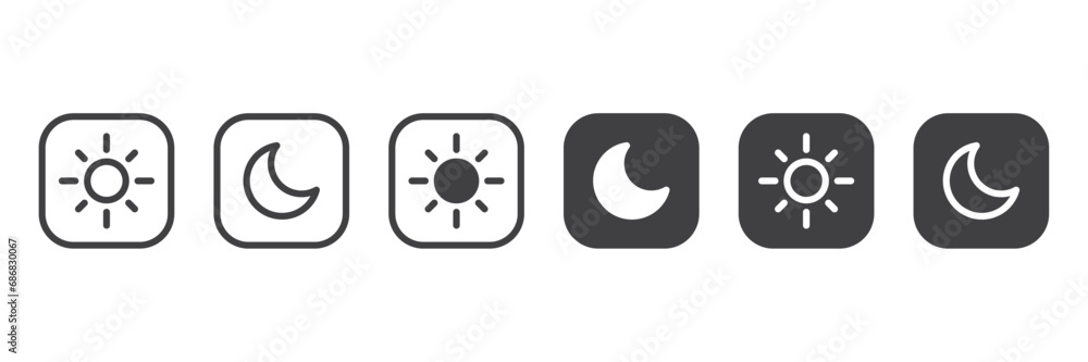 Dark mode icon set, Day and night, dark and light modes. Screen modes ...
