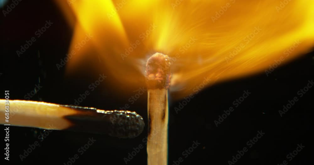 Vidéo Stock Ignite, fire and burning match on black background for heat ...