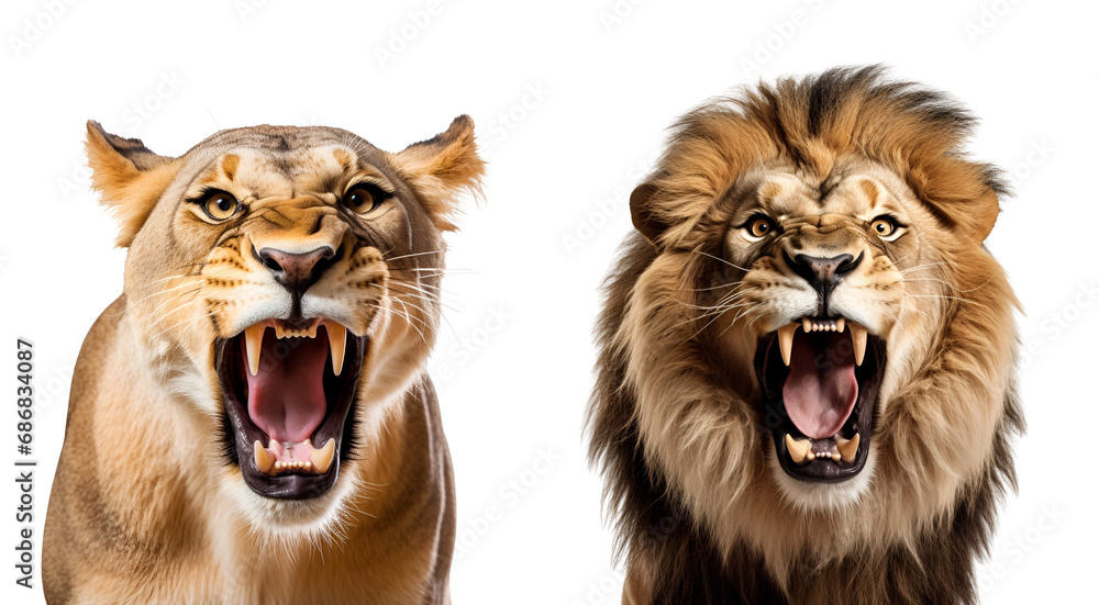 Aggressive Lioness and Angry Lion - A Set of Savannah Predators ...
