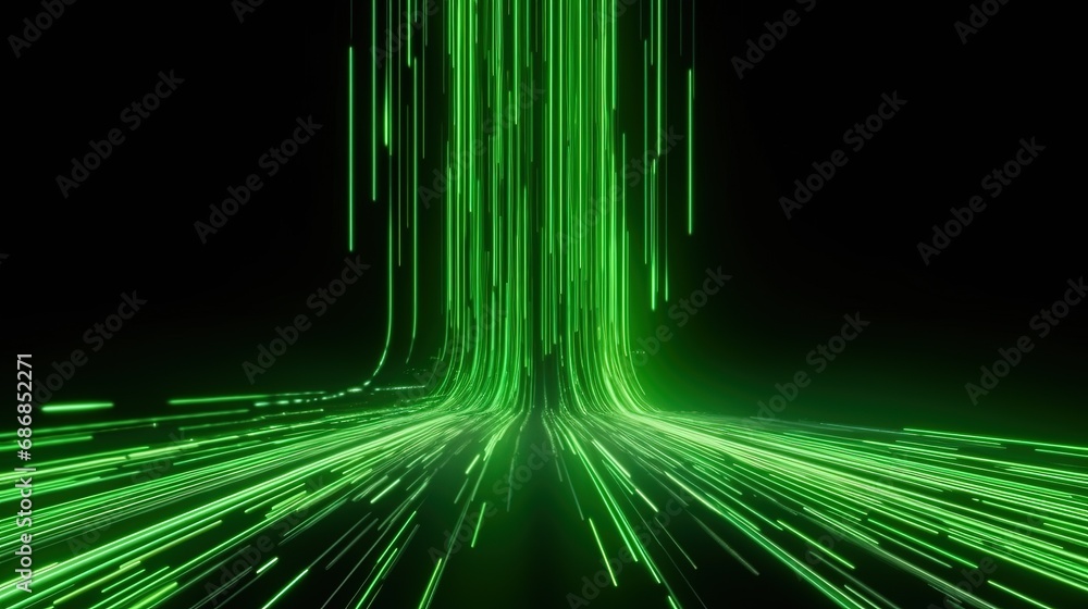 abstract wallpaper. Green neon lines on a black background. Energy flow ...