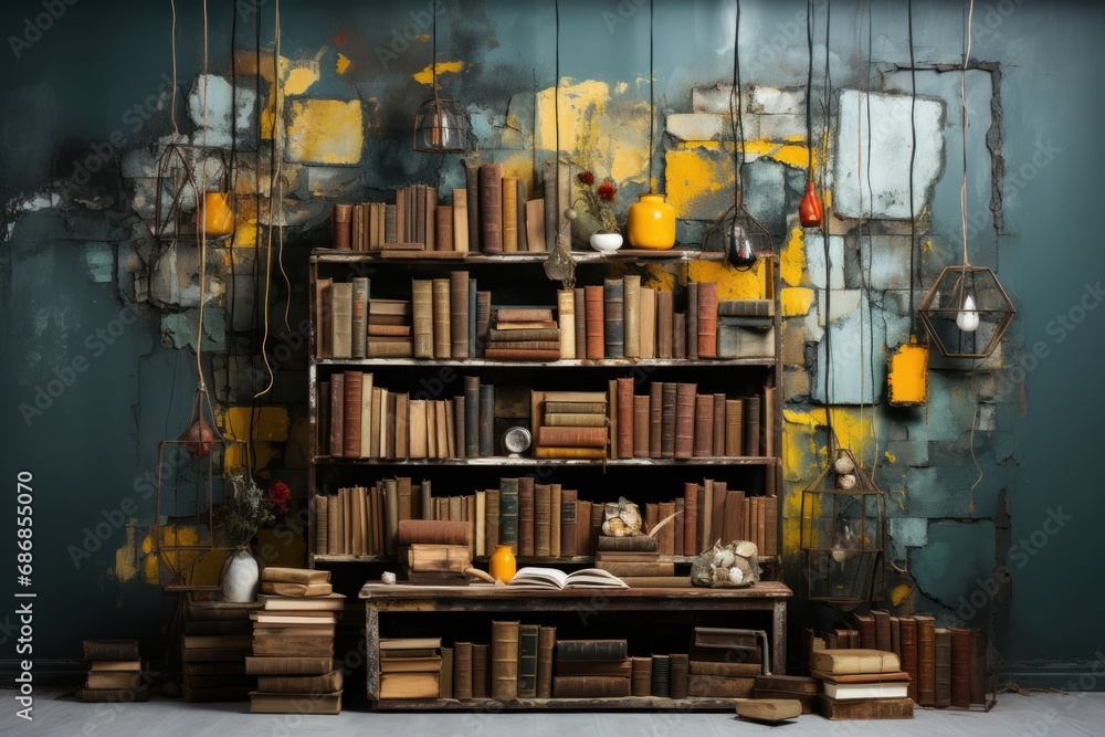 Step into an ethereal realm where old books hang suspended, creating a ...