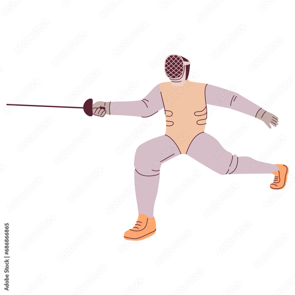 Fencing player with foil or rapier.Fencer cartoon man character.Fencing ...