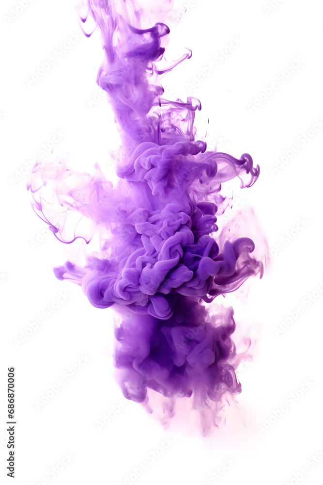 Purple smoke explosion on white background that looks like a flame ...
