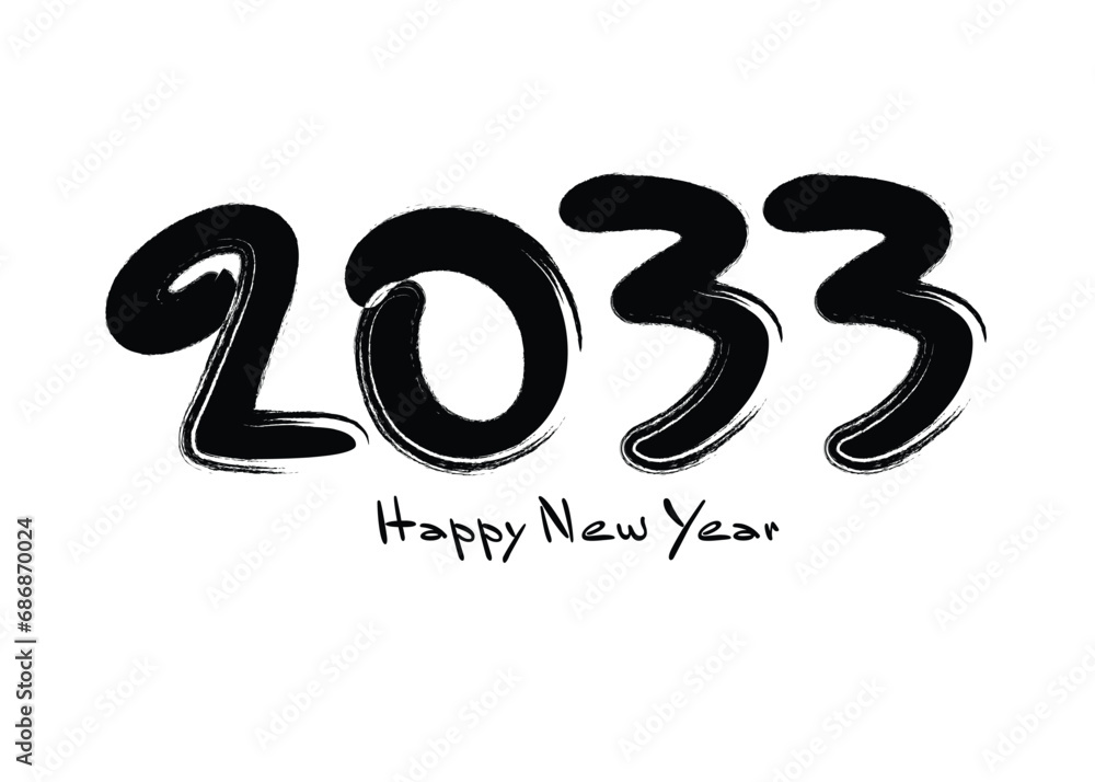2033 Happy new year black vector illustration, numbers handwritten ...
