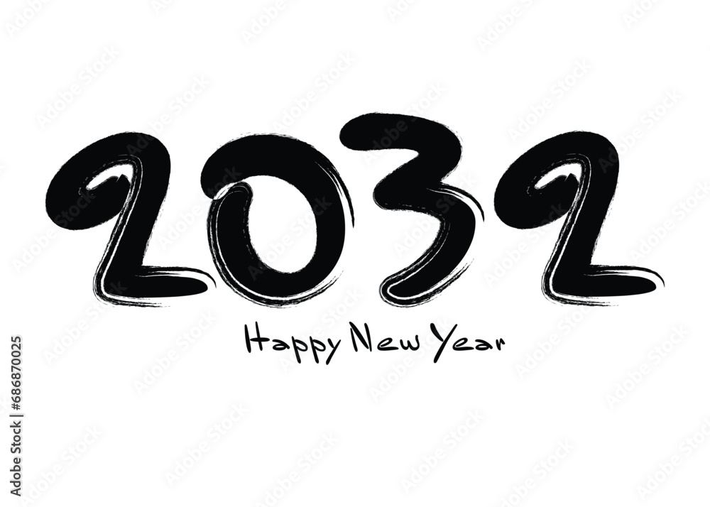 2032 Happy new year black vector illustration, numbers handwritten ... 2032 Happy new year black vector illustration, numbers handwritten ...